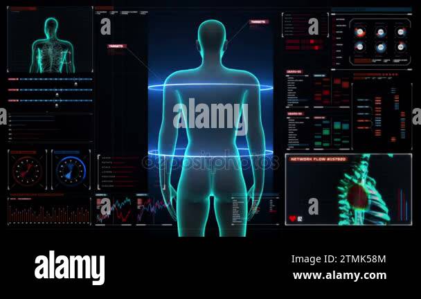 Zooming female Human body scanning internal organs, Digestion system ...