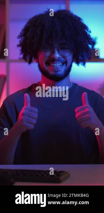 Vertical video. Like gesture. Hipster man. Meme expression. Happy guy ...