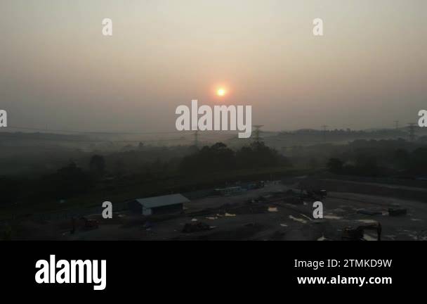Southeast Asian haze aerial view during sunrise in Malaysia. Moving ...
