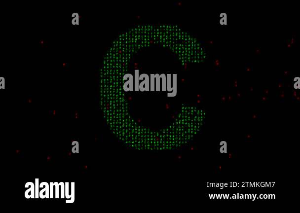 English alphabet C with matrix code on plain black background Stock ...