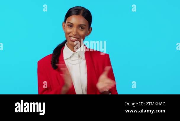 Broadcast, woman face and talking in a studio with news presenter and ...