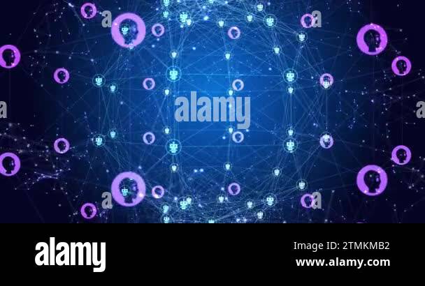 Animation of ai data processing over globe with connections with ai icons. Global artificial ...