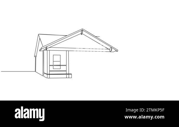animated continuous single line drawing of small single family home ...