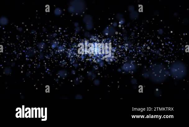 Blue luxury bokeh on widely spread particles floating in the air. Dust ...