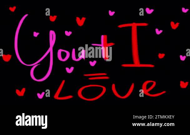 Doodle love animation with romantic words on black background. Clip art ...