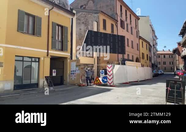 Cremona, Italy - April 2023 pre fabricated building part is lifted ...