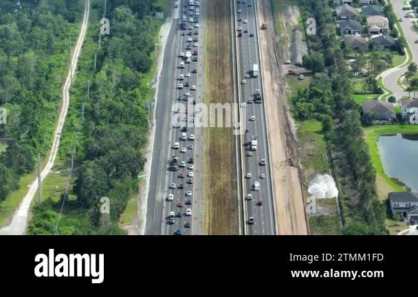 Construction roadworks on american transport infrastructure. Renovation ...