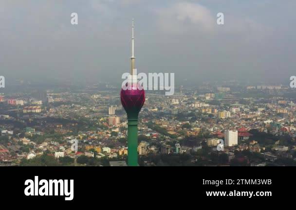 Aerial drone of Lotus Tower in Colombo, Sri Lanka. Colombo is the ...