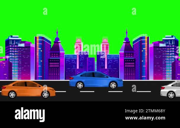 Seamless loop Traffic animation in a city with green screen 4k for ...