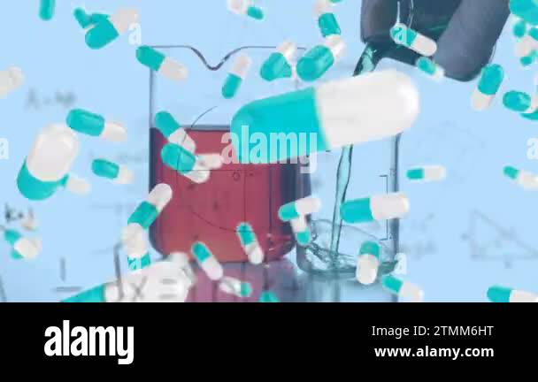 Animation of falling capsules, mathematical sums and diagram, cropped ...