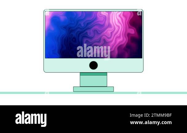 Appearing a desktop monitor and Geometric pattern line waving animation ...