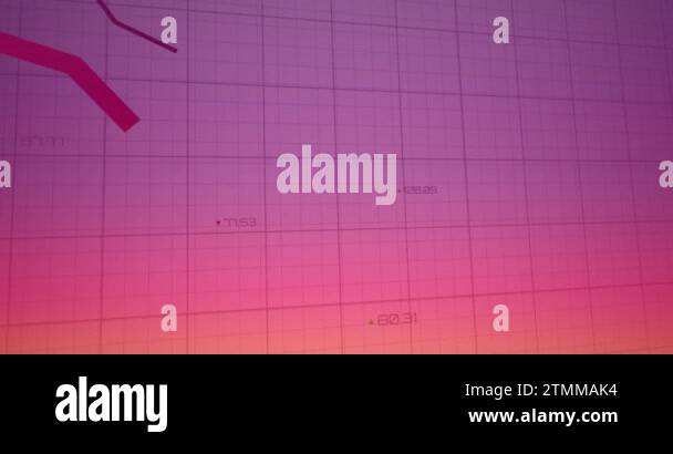 Animation of falling graphs over grid pattern and changing numbers against abstract background ...