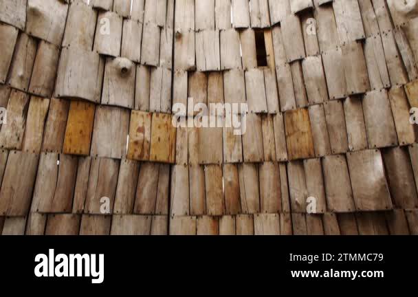 The inside of an old industrial chimney shaft photographed from the ...