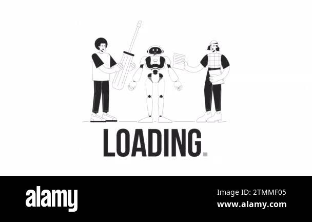 Building Robot Bw Loader Animation Flash Message 4k Video Footage Mechatronics Technicians