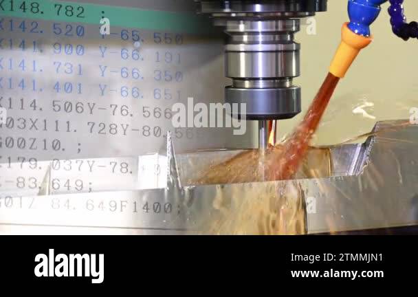 The abstract scene of CNC milling machine and the G-code data ...