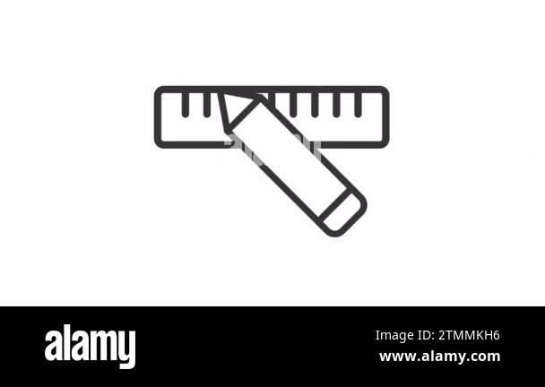 Animated pencil and ruler line icon. School supplies. Accurate ...