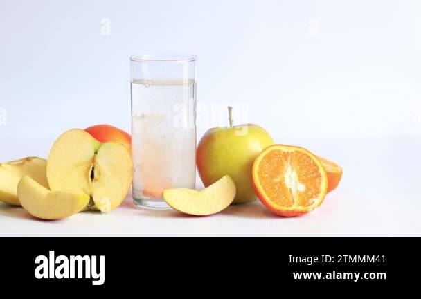 Multivitamins. Effervescent tablet dissolves in water, fruits ...