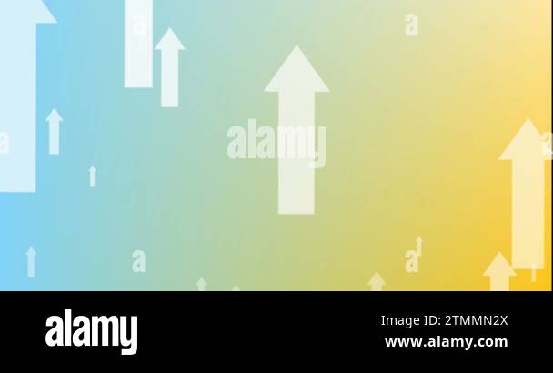 Animation of multiple arrow icons floating against blue and yellow ...