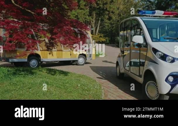 Electric police car near city park, security, transport of the future ...