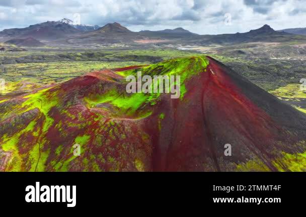 Extinct volcanoes landscape, Volcanic mountain covered with moss in ...