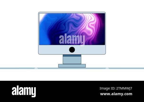 Appearing a desktop monitor and Geometric pattern line waving animation ...