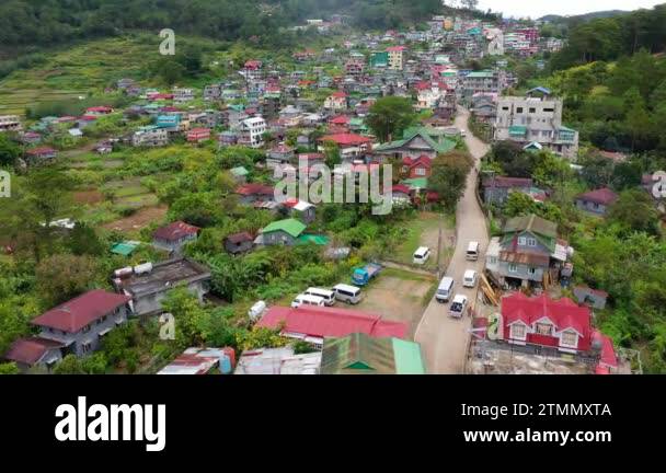 The town is surrounded by mountains, a top view. Sagada city on Luzon ...