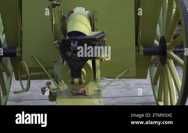 WW1 gun with an optical aiming system in a closeup. A combat weapons ...