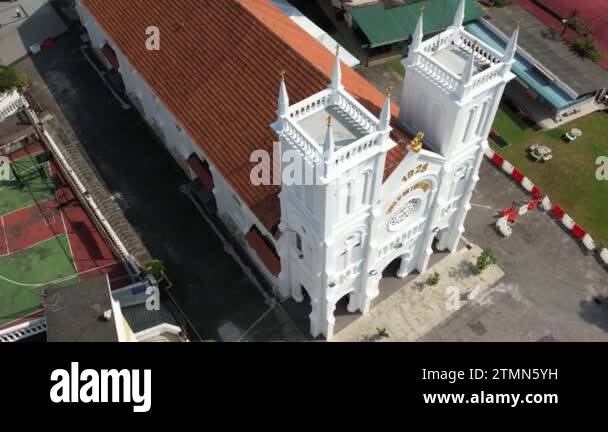 Klang, Malaysia - Apr 10, 2023 Aerial circle view of the Church of Our ...