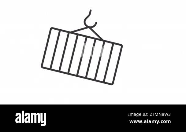 Animated container linear icon. Crane lifting. Cargo transportation ...