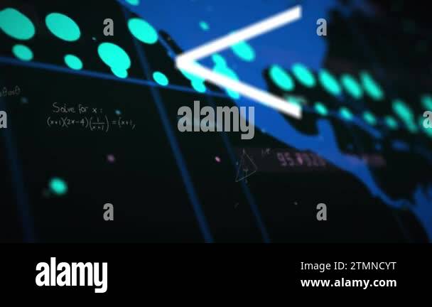 Animation of mathematical equations and symbols floating over world map ...