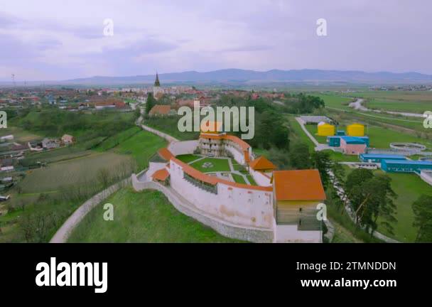Drone footage of the medieval fortified outpost at Feldioara, Brasov ...