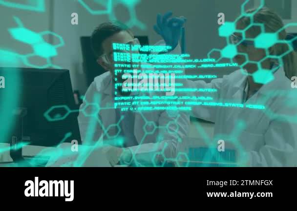 Animation Of Computer Language And Molecule Structures Diverse Researchers Examining Liquid