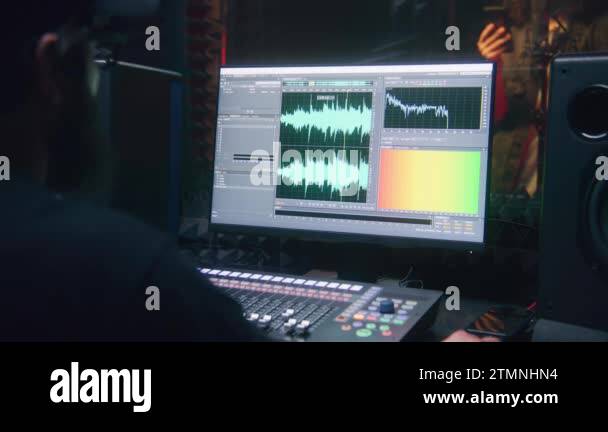 Sound Engineer Producer Uses Control Mixing Surface Computer Screen