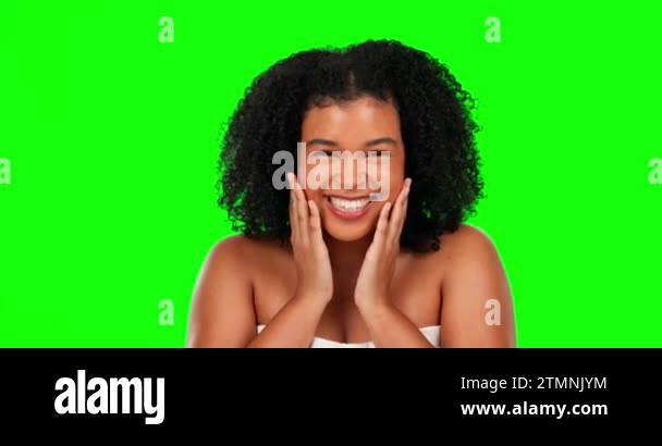 Skincare, face and woman in studio with green screen for a beauty ...