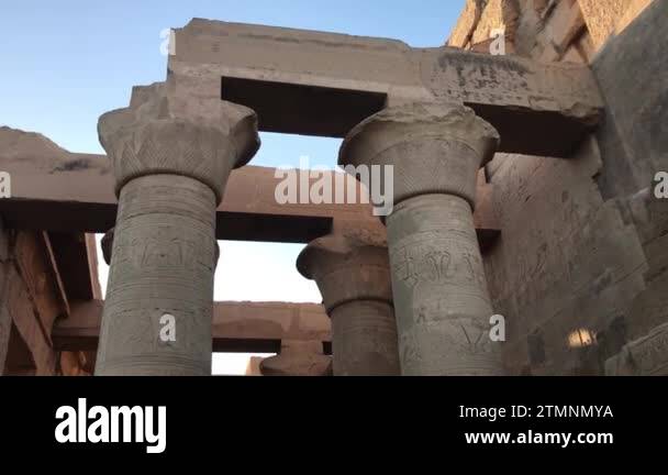 Preserved papyrus shaped column and ceiling at Kom Ombo Temple, Egypt ...