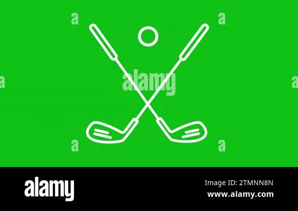 Golf white line animation. Pair of clubs and ball. Outdoor sport ...