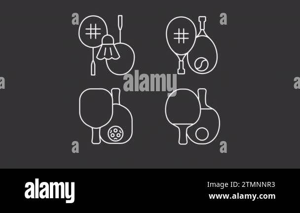 Racquet sports white line animations. Pair of rackets and ball ...