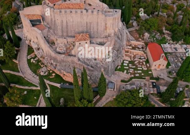 Aerial view of the Sokol Fortress in Konavle served as a military fort ...