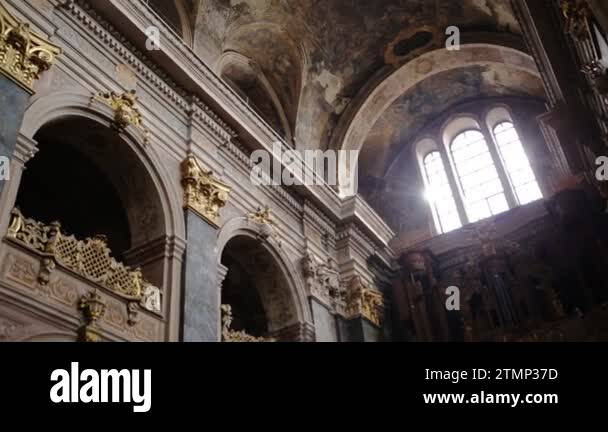Church interior with mural ceiling. Christian religion architecture ...