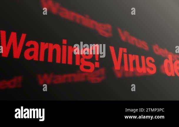 Warning! Virus detected. Hacking control system alert. Text on PC ...