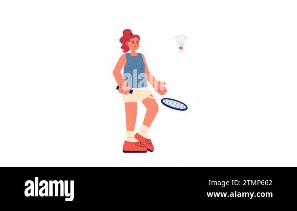 Animated badminton player. Female athlete hitting shuttlecock isolated ...