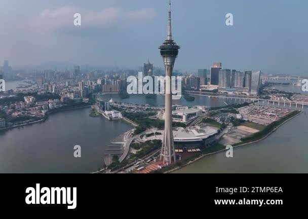 Macau Tower And Panorama Of The Whole City, Aerial View Stock Video ...