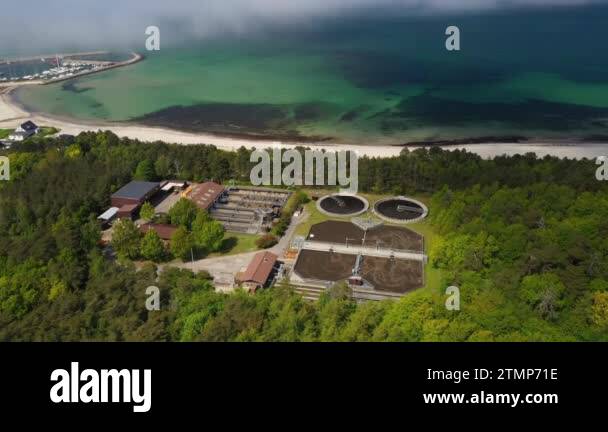 Wide aerial. water purification circle waste management. Sewage ...