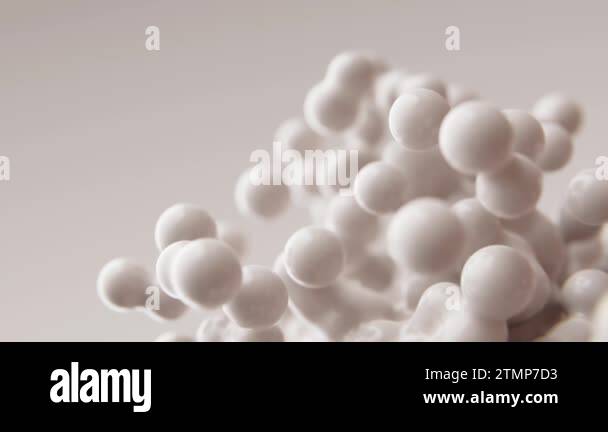 Abstract 3D render animation slow motion moving milky white milk orbs ...