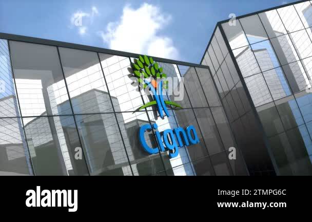 May 2019, Editorial use only, 3D animation, Cigna logo on glass ...