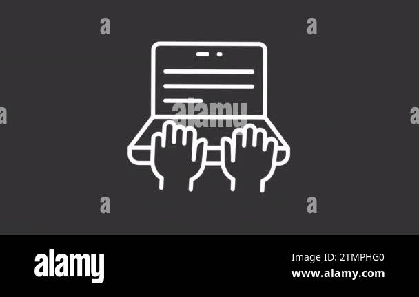 Work on laptop white icon animation. Animated line hands typing ...