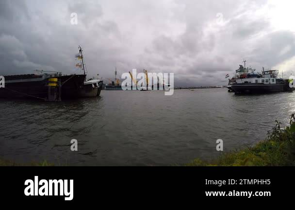 Bulk Carrier Cargo Ship with Deck Cranes Under Loading in Port Stock ...
