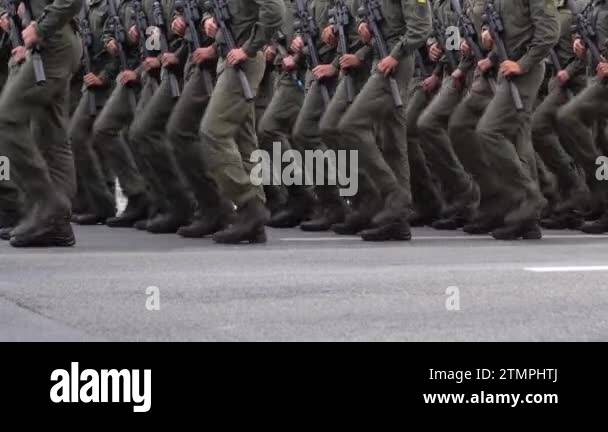 Military men marching in the parade. Soldiers legs. Boots forces and ...