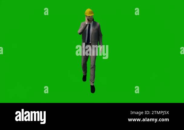 3d man manufacturing factory engineer on green screen talking walking ...