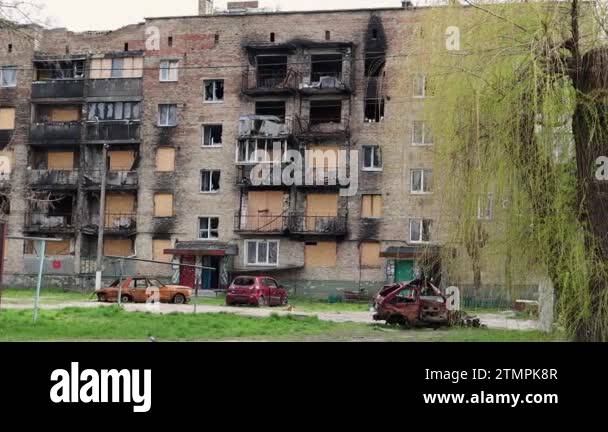 Consequences of the bombing in the city. The rocket blew up the house ...